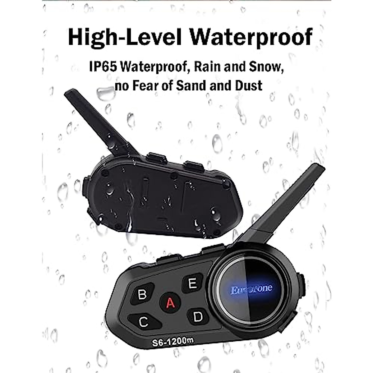 EuroFone S6 Motorcycle Helmet Bluetooth Intercom Headset, Intercomunicador para Casco De Moto, 2 Riders 1200m 6 Riders 6km, 2 People Real-time Talk, CVC Noise Reduction, IP65 Waterproof（1Pack）