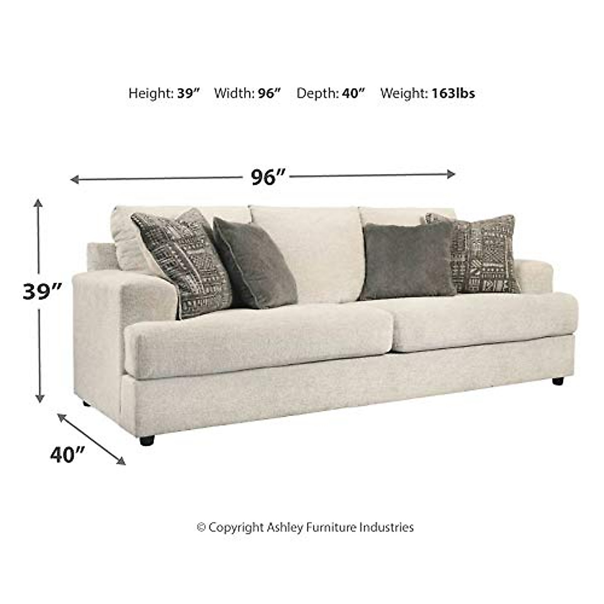 Signature Design by Ashley Soletren Contemporary Chenille Sofa with 4 Accent Pillows, Off-White