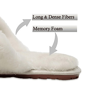 Crazy Lady Women's Fuzzy Fluffy House Slippers Cute Plush Memory Foam Shoes Cross Band Indoor Outdoor Open Toe Sandals(06/White, 7-8)