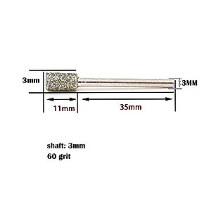 1/8" Shank Cylinder Grinding Burrs, 60 Grit Diamond Coated Grinding Head for Dremel Type Rotary Tool (3mm Shank x 3mm Head)