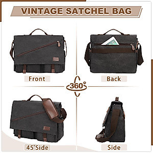 RAVUO Messenger Bag for Men,Water Resistant Canvas Satchel 15.6 17 Inch Laptop Briefcases Business Shoulder Crossbody Bag