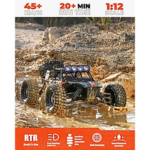 BEZGAR HB121 Hobby Grade 1:12 Scale RC Trucks, 4WD High Speed 45 Km/h All Terrains Electric Toy Off Road Sand Rall Buggy RC Truck RC Monster Car with Rechargeable Batteries for Boys Kids and Adults