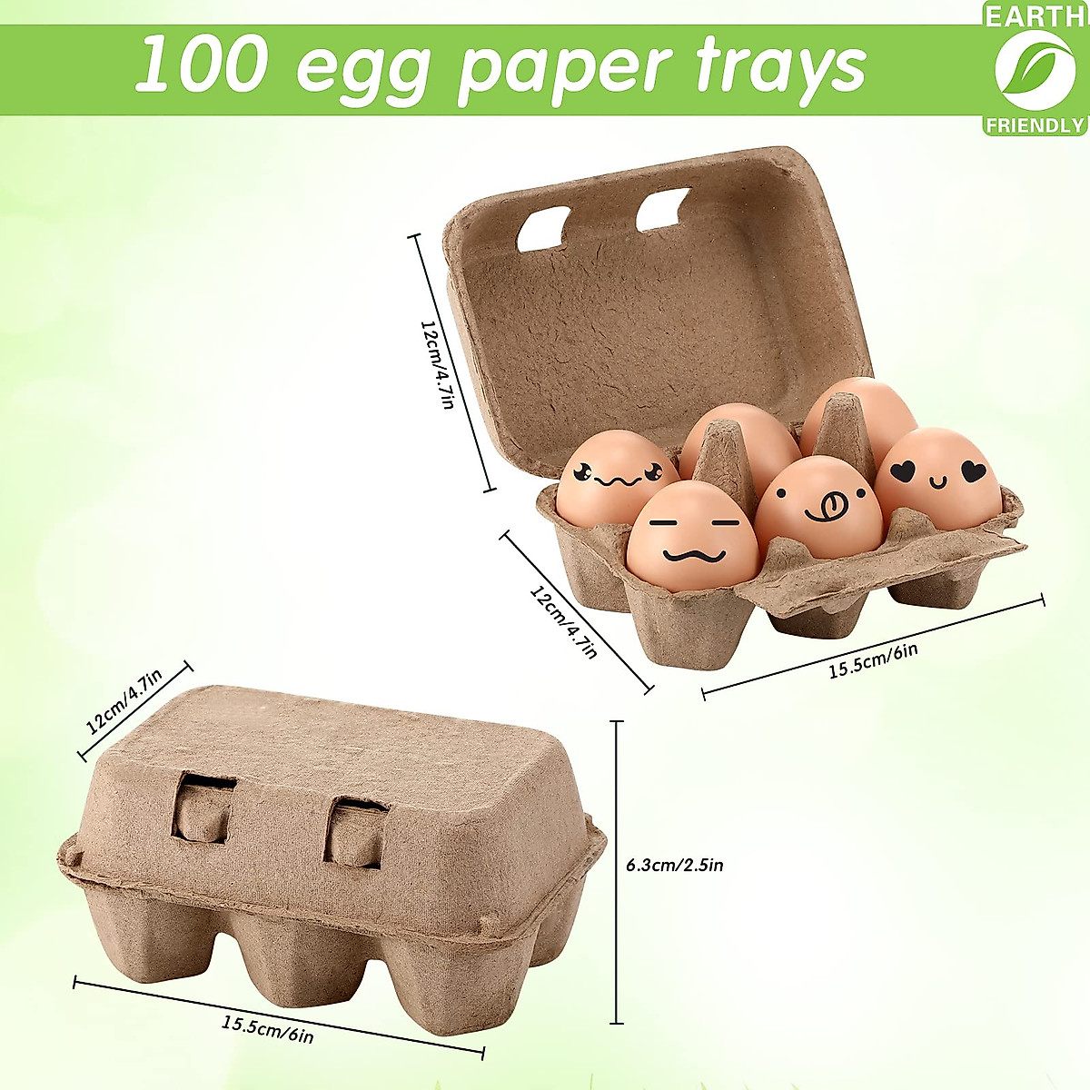 Sieral 100 Pcs Paper Egg Cartons Bulk for Chicken Eggs Blank Pulp Fiber Egg Tray Holder Reusable Empty Egg Storage Containers for Farm Market Kitchen Camping Picnic Easter DIY(6 Count)