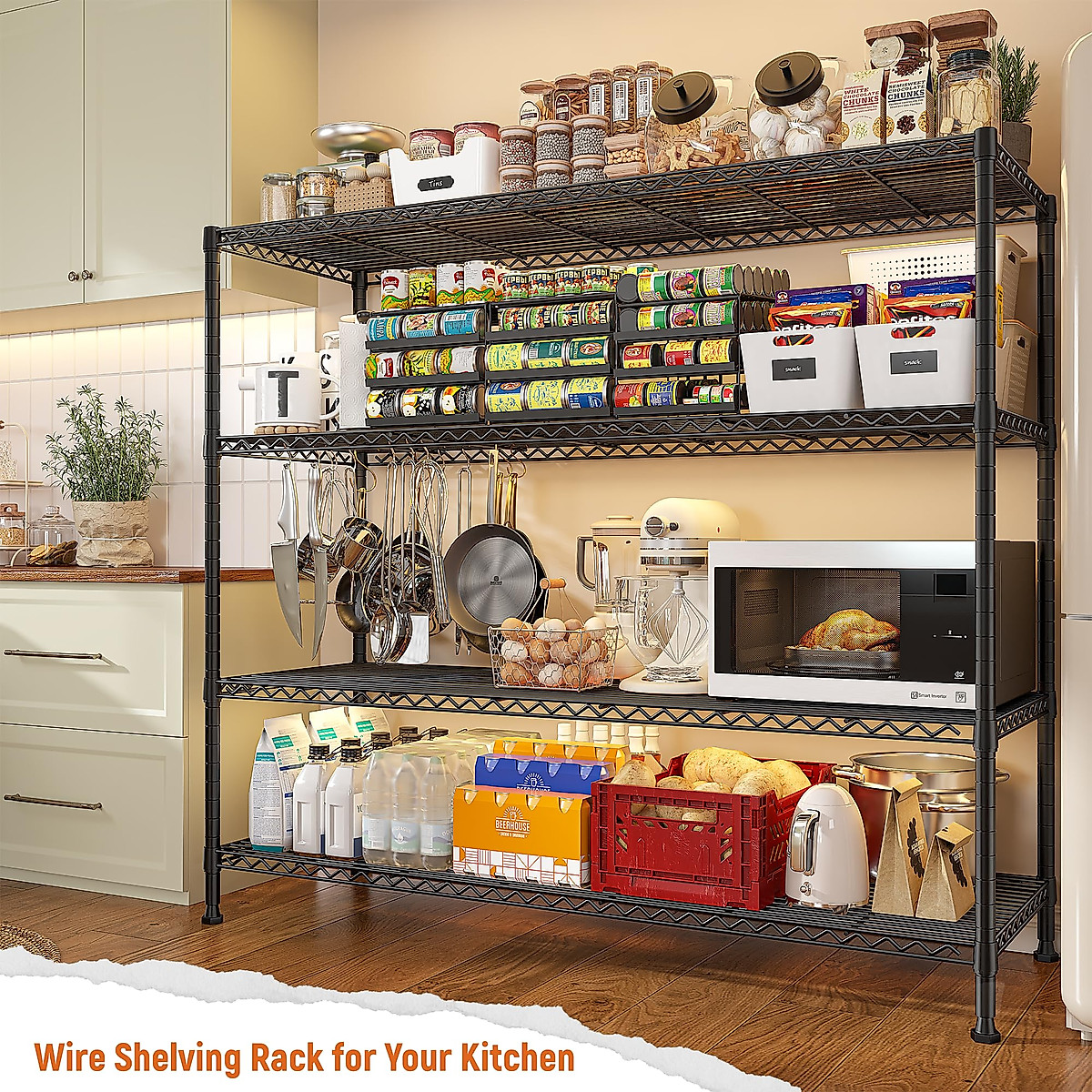 REIBII Storage Shelves 45.3''W Wire Shelving Unit 4 Tier Metal Shelves for Storage Rack Metal Shelving for Pantry Shelves Kitchen Steel Shelving, 45.3''W*63''H*17.7" D