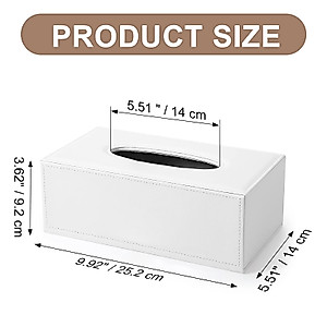 Tissue Box Cover, PU Leather Tissue Box Holder Rectangular Tissue Holders for Home/Office/Car Decoration 9.92"X5.51"X3.62" - White