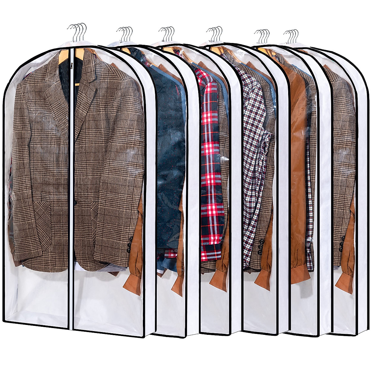 Mskitchen Hanging Clothes Bag with 4" Gusseted Garment Bag (Set of 6) for Storage Suit Bag for Closet Clear Dress Covers for Suits, Sweaters, Shirts - 24"x 40"x 4"/ 6 Pack
