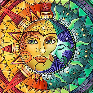 Abillyn Embroidery Cross Stitch Kits Sun and Moon Stars Fractal Face Hippie Stamped with Printed Pattern Starter Kit (Sun)