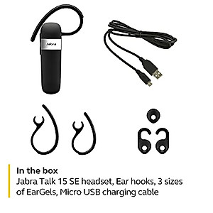 Jabra Talk 15 SE Mono Bluetooth Headset – Wireless Single Ear Headset with Built-in Microphone, up to 7 Hours Talk Time, Media Streaming, Black