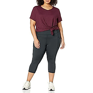 Amazon Essentials Women's Tech Stretch Short-Sleeve V-Neck T-Shirt (Available in Plus Size), Pack of 2, Black/Burgundy Space Dye, X-Large