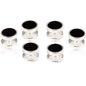 Cuff-Daddy Solid 925 Sterling Silver Black Onyx Shirt Stud Set - 6 Studs