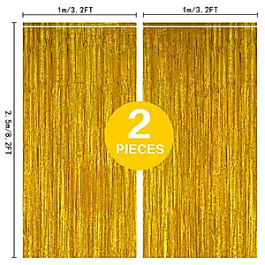 2 Pack 3.2ft x 8.2ft Gold Metallic Foil Curtains, Big Laser Glitter Fringe Rain Curtain Photo Booth Backdrop Tinsel Curtain Streamer for Birthday Wedding Graduations Christmas Event Party Supplies