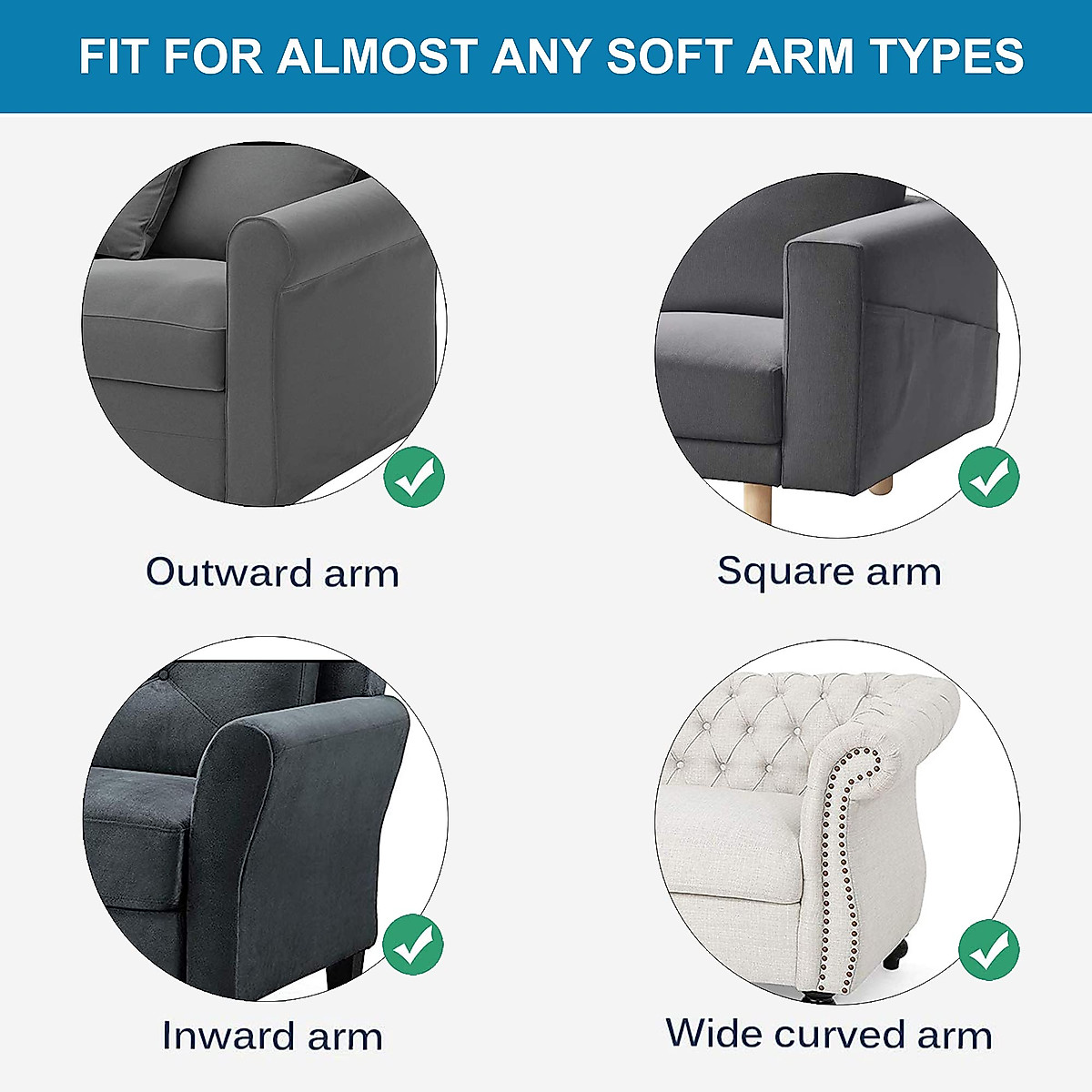 NC HOME Anti-Slip Waterproof Stretch Fabric Armrest Covers Furniture Protector Armchair Slipcovers for Recliner Sofa with Twist Pins, Set of 2 (Chocolate)