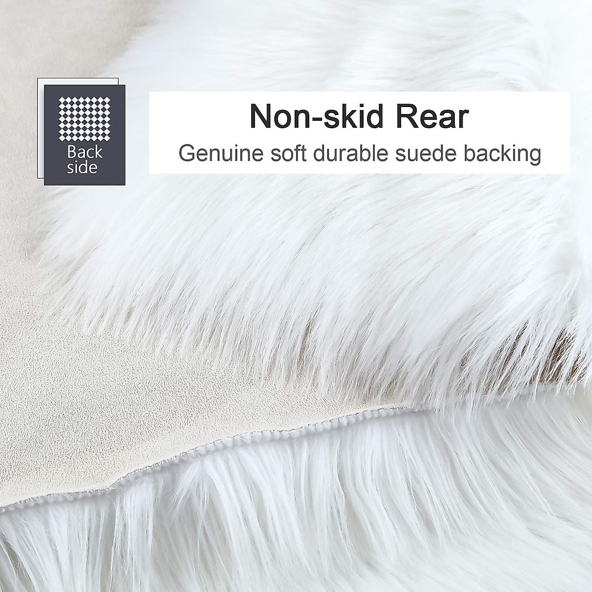 junovo Luxury Fluffy Area Rugs Furry Rug for Bedroom Faux Fur Sheepskin Nursery Rugs Fur Carpet for Kids Room Living Room Home Decor Floor Mat, Square 1.6ft x 1.6ft White