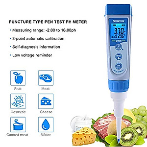 Y-LKUN Water Quality Meter PH5S Ph Meter Range: -2.00~16.00 PH Value Waterproof Pen Type Digital Food PH Tester for Cheese and Fruit Measuring Tool Moisture Meter