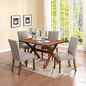 Dorel Living Linen Upholstered Parsons Chairs, Set of 2, Taupe/Pine