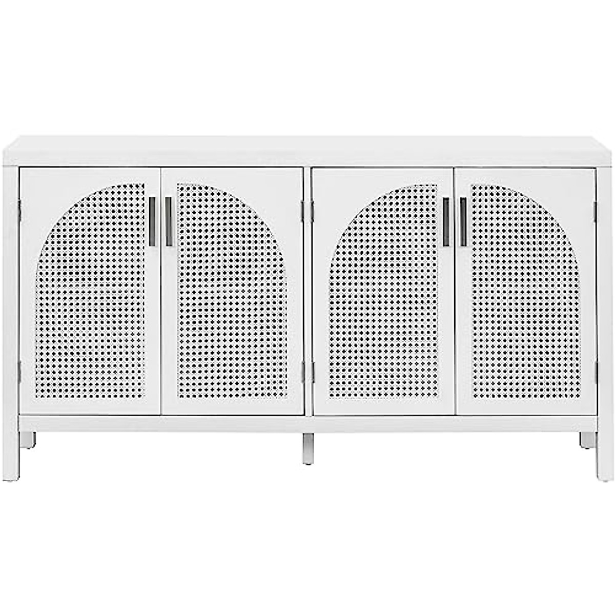 LUMISOL Accent Buffet Cabinet with Rattan Doos, Modern Sideboard and Buffet Table Console Table with Adjustable Shelves for Living Room, White