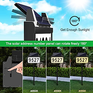 Modern Solar Address Sign, House Numbers for Outside Rechargeable LED Illuminated Lighted Address Signs with Waterproof Cover Mailbox Numbers Plaque 3 color temperature for Street Yard Garden Driveway