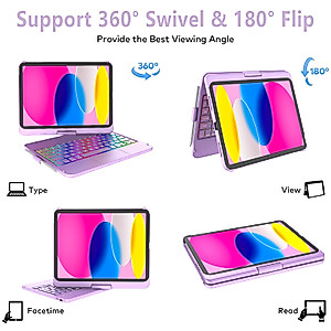 Touchpad Keyboard Case for iPad 10th Generation 10.9 inch(Light Purple) Bundle with Stylus Pen for iPad Compatible with 2018-2022…