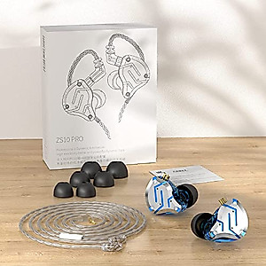 KZ ZS10 Pro Noise Cancelling Monitor Headphones,4BA+1DD 5 Driver in-Ear HiFi Metal Earphones with Stainless Steel Faceplate, 2 Pin Detachable Cable(Meteor Blue,Without Mic)