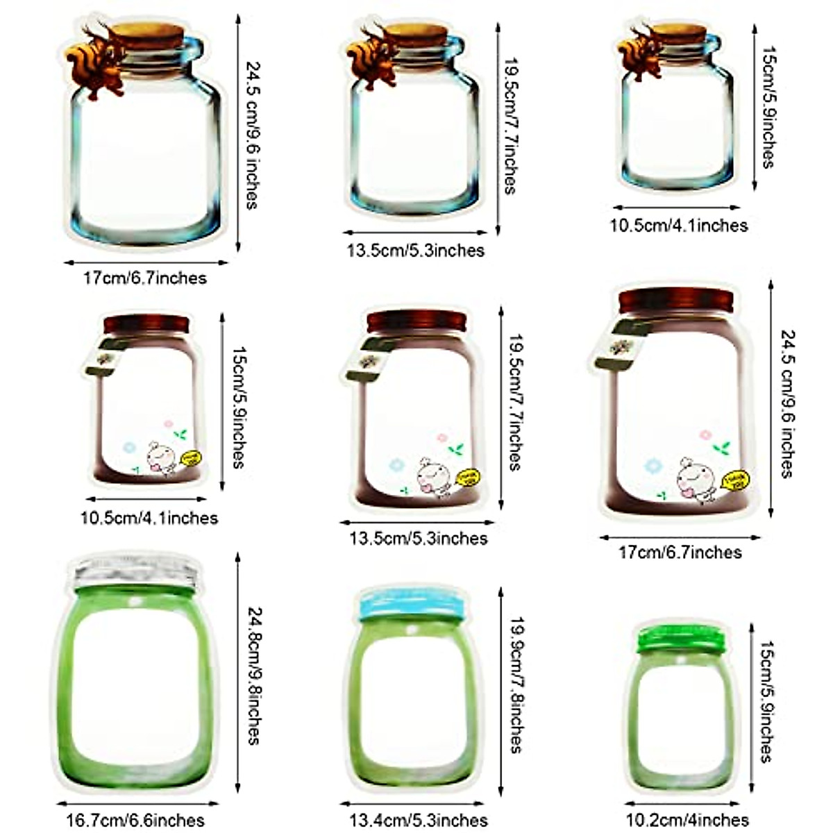50 Pieces Mason Jar Bottles Bags Mason Jar Zipper Lock Bags Reusable Food Storage Bags Snacks Sandwich Zipper Sealed Bags Fresh Bags Airtight Seal Storage Bags Nuts Candy Cookies Bags