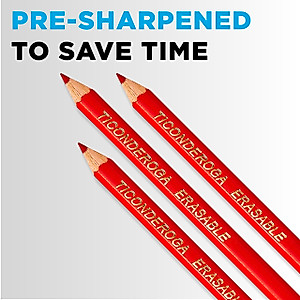 Ticonderoga Erasable Checking Pencils with Eraser, Pre-sharpened, Red, 12-Pack (14259)