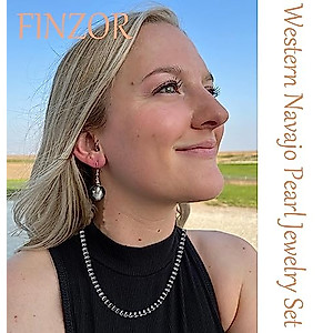 FINZOR 8 Pcs Western Jewelry Set for Women Including Vintage Navajo Pearl Necklace Cowgirl Western Style Navajo Pearl Earring Bracelets Set(8mm)