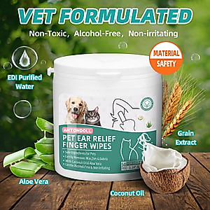 ANTONDOLL Dog Ear Cleaner Finger Wipes - Grooming Kit Care for Dogs and Cats Regular Soothing Odor Control Reduce Dirt Wax Build Up Pet Supplies Easy to Use Fresh Coconut Scent 100 Pcs