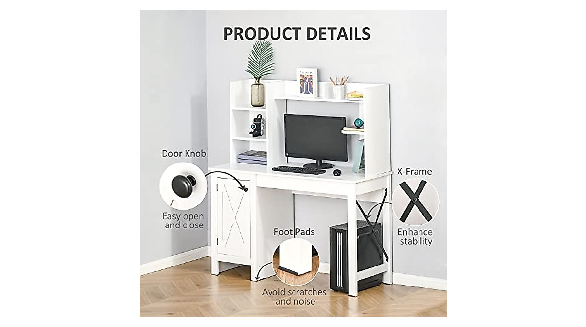 HOMCOM Farmhouse Computer Desk with Hutch & Storage