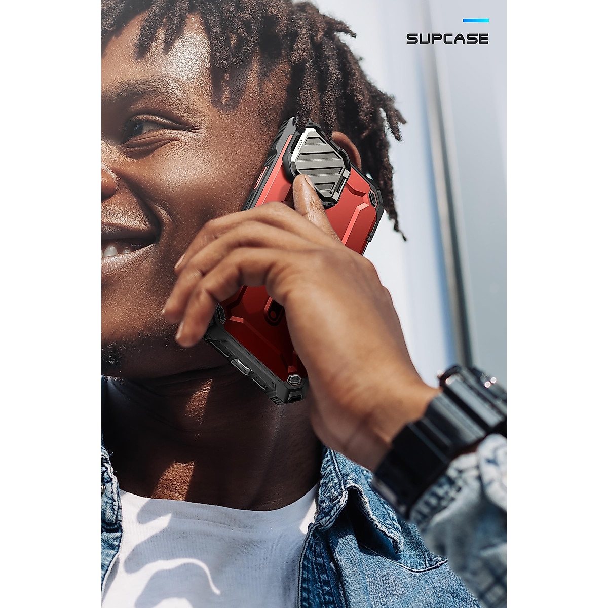 SUPCASE for iPhone 14/13 Pro Max Case with Camera Cover Stand, [MagSafe Compatible] [Built-in Belt Clip] Heavy Duty Magnetic Phone Case, Ruddy