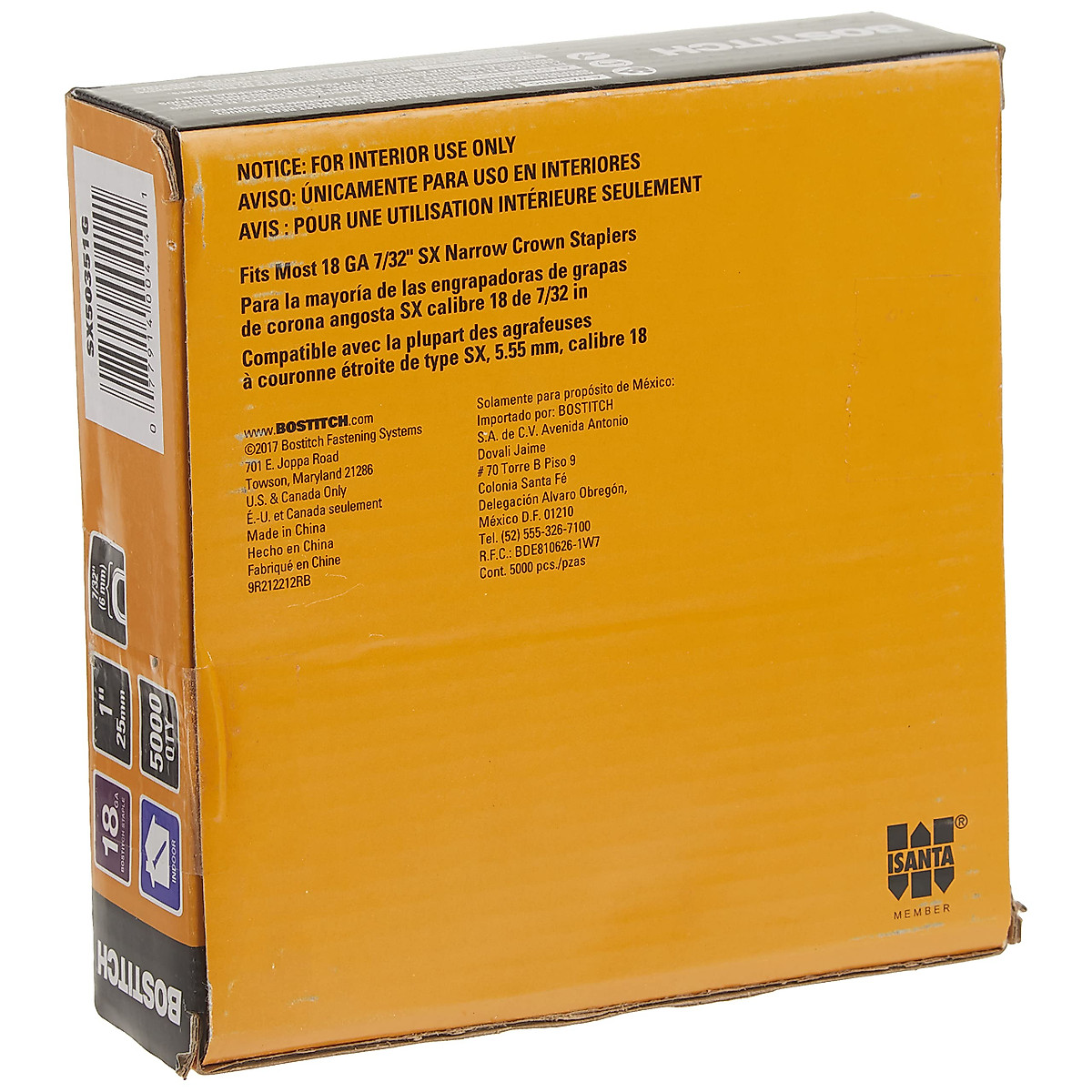 BOSTITCH Crown Staples, Narrow, 1 x 7/32-Inch, 18GA, 5000-Pack (SX50351G)