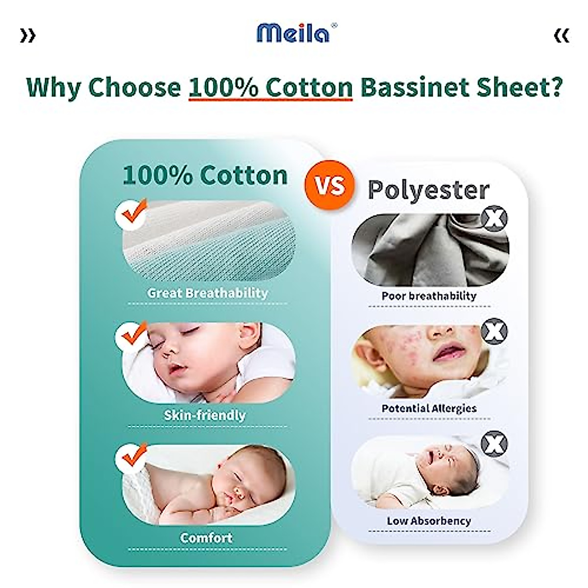 MEILA Bassinet Sheets Compatible with Mika Micky Bedside Sleeper, Mini Crib Sheets for Boy Girl, 100% Jersey Cotton Bassinet Matress Sheet, Ultra Soft, Pack of 2（33"×20"）