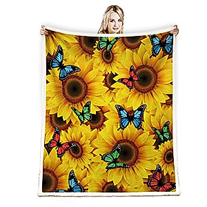 Juirnost Sunflower Blanket Sunflower Gifts for Women Mom Adults Girls Wife Granddaughter 50" x60" Sunflower Throw Blankets for Bed Chair Sofa Couch Home Decor Soft Cozy Fleece Plush Reversible Blanket
