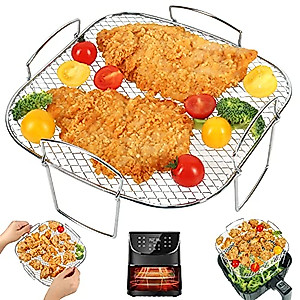 BYKITCHEN 8 inch Square Air Fryer Rack, Stainless Steel Dehydrator Rack, Square Air Fryer Accessories for Cosori, Instant Vortex, Gourmia Air Fryer & Oven, Ninja Foodi Grill Accessories