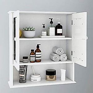 FCH Bathroom Wall Cabinet with Mirrors Multipurpose Storage Organizer with Double Doors Over Toilet