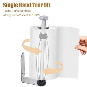 Shinhadi Paper Towel Holder Under Cabinet with Damping Effect,Wall Mount Paper Towel Holder Single Hand Operable, Self-Adhesive or Drilled for Kitchen Bathroom Pantry