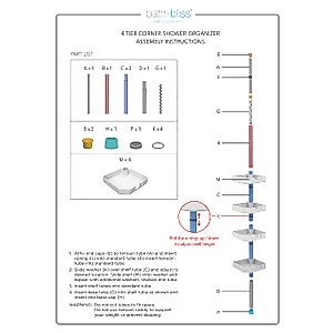 Bath Bliss 4 Tier Tensions Corner Shower Caddy Shelves Adjustable 48“-101” Bathroom Organizer Bathtub and Shower Stall Holds Large Bottles Soap Shampoo Washcloths Matte Black
