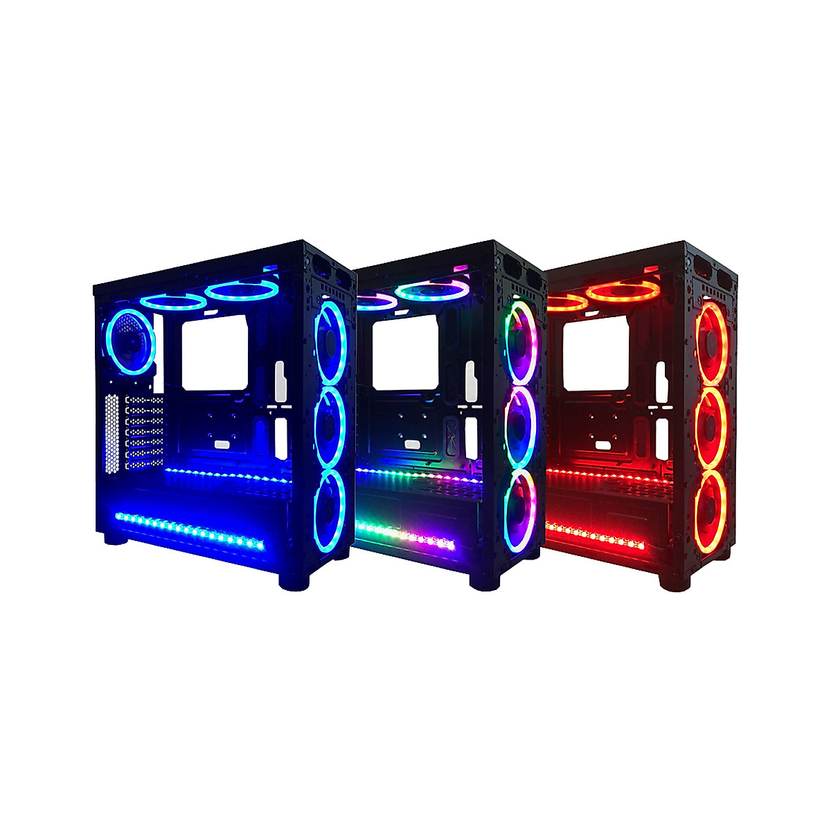 Apevia ST6P2-RGB Spectra 120mm Silent Dual Ring RGB Color Changing LED Fan with Remote Control, 16x LEDs & 8X Anti-Vibration Rubber Pads w/ 2 Magnetic LED Strips (6+2-pk)