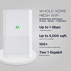 Motorola MH7023 | WiFi Mesh System (3-Pack) | Replaces Router + Extender | Easy Setup, Network Protection, Parental Controls | AC2200 WiFi Speed | up to 5000 sq ft