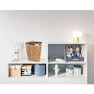 SNOWECRAFT 2-Pack Slim Wicker Basket with Lid – Small Waste Basket for Narrow Spaces | Rattan Decor - Handwoven Water Hyacinth Baskets and Covers | Covered Trash Can - Set of Two