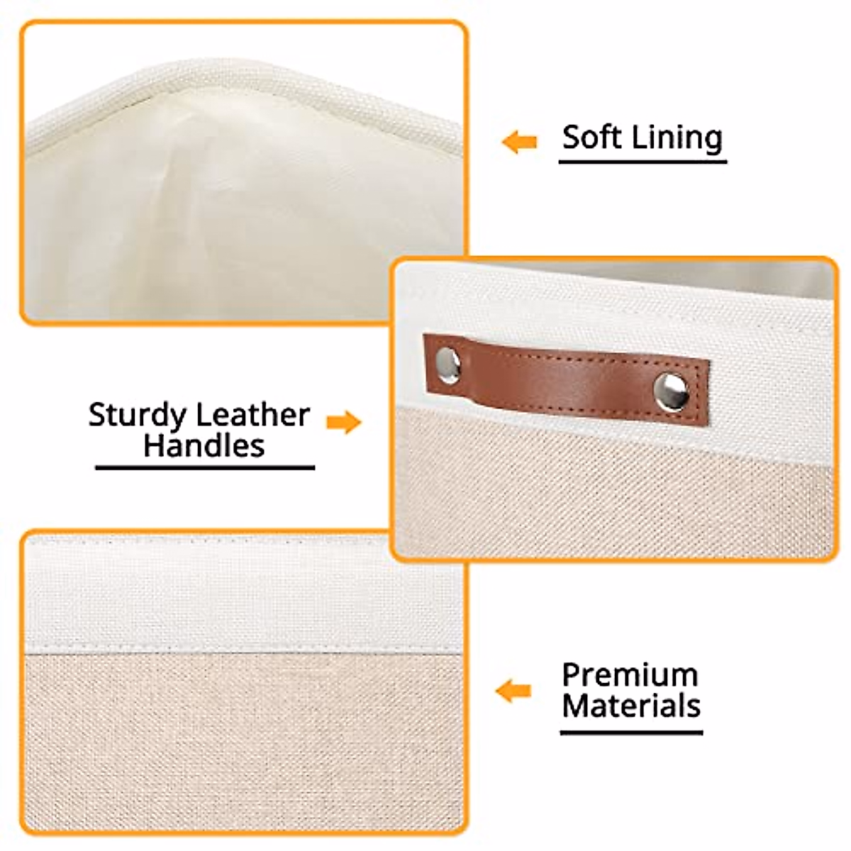 DULLEMELO Collapsible Bundle Baskets 3 Medium Baskets 15"x11"x9.5" + 2 Large Baskets 16"x12"x12"（White&Khaki)