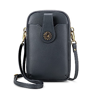Peacocktion Crossbody Cell Phone Bag for Women, Small Leather Shoulder Handbag Purse with Credit Card Slots, Dark Grey