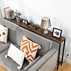 ALLOSWELL Console Table with Power Outlet, 70.9" Narrow Sofa Table, Industrial Entryway Table with USB Ports, Behind Couch Table for Entryway, Hallway, Foyer, Living Room, Bedroom CTHR18E01