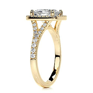 Solid Gold Handmade Engagement Ring 2 CT Cushion Cut Moissanite Diamond Halo Bridal Wedding Ring for Anniversary Propose Gift (10K Solid Yellow Gold)