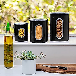 Moss & Stone 3 Piece Black Canisters Sets For The Kitchen, Kitchen Jars With See Through Window | Airtight Coffee Container, Tea Organizer, And Sugar Canister, Kitchen Canisters Set of 3 (Black)
