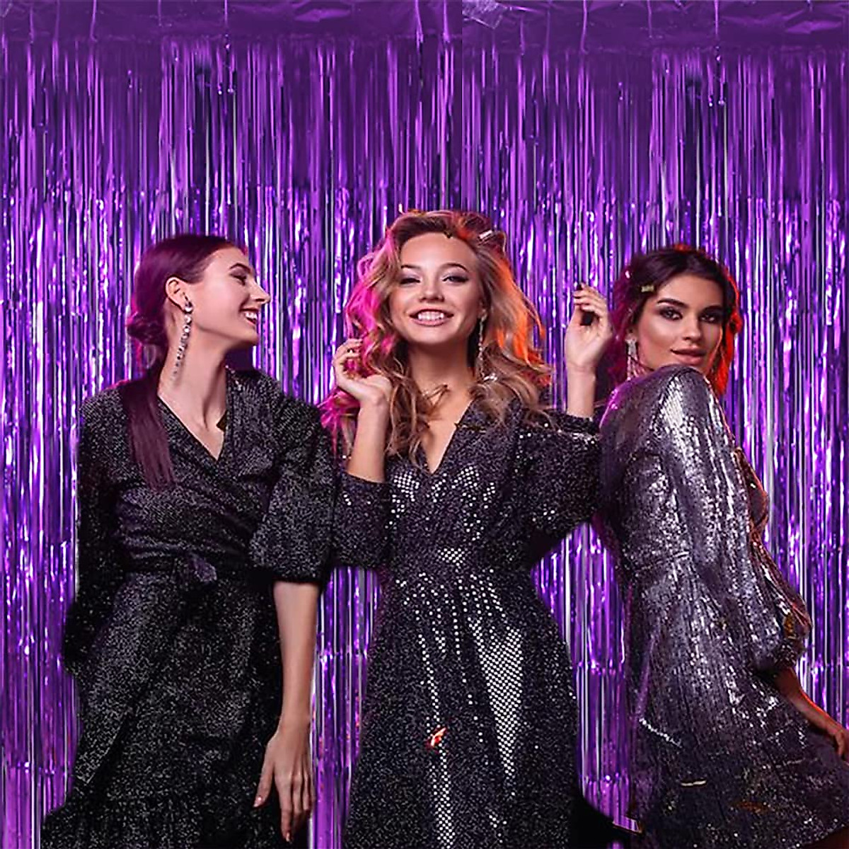 Purple Backdrop Curtains for Party Supplies - 6.5x6.5 ft, Pack of 2 | LILF Foil Fringe Curtain Streamers Tinsel Backdrop for Birthday Bachelorette Party Decorations Photo Booth Props