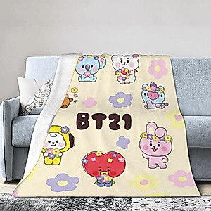 LOSVORF Bt Cartoon Blanket 21 Throw 50"X60" J-Hope Jimin Blankets Sofa Army Blankets Christmas Blanket Gift Flannel Blankets Quilt Blankets for Living Room Bedroom