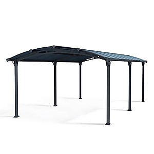 Palram - Canopia Arcadia 12 x 21 x 6.5 Carport, Heavy Duty Metal Car Port, Weather-Protected Aluminum Frame, Polycarbonate RV & Car Storage, UV Protected, DIY Truck Garage Kit, 10-Year Warranty, Gray