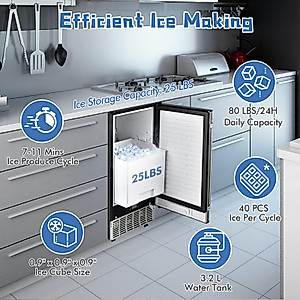 COSTWAY Commercial Ice Maker, 80LBS/24H Freestanding and Under Counter 115V Industrial Ice Machine with Self-Cleaning Function, 24H Timer, LCD Display, Drain Pump, Reversible Door, 25 LBS Ice Bin