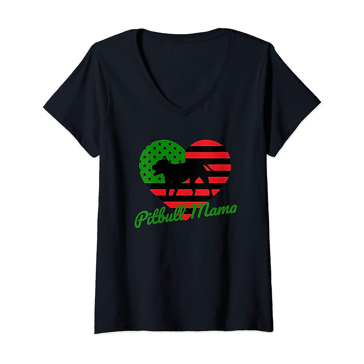Womens Pitbull Owner Pan African American Flag Design Juneteenth V-Neck T-Shirt