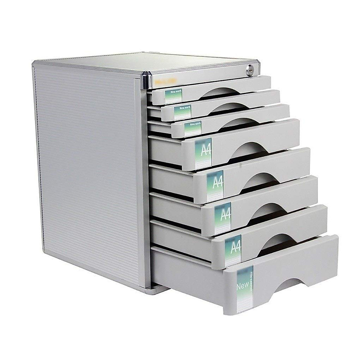 LEYT Flat File Cabinet, 8-Layer Lockable Aluminum Alloy Data Office Storage Drawer for Home Office Supplies Silver